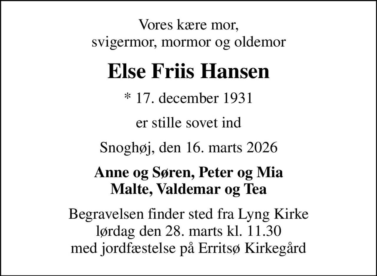 Else Friis Hansen | Danmarks største medie for mindesider og dødsannoncer