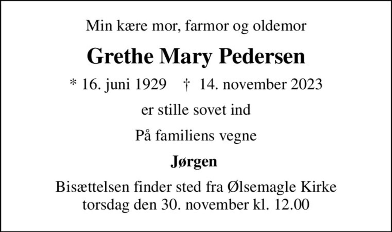 Grethe Mary Pedersen | Danmarks største medie for mindesider og ...