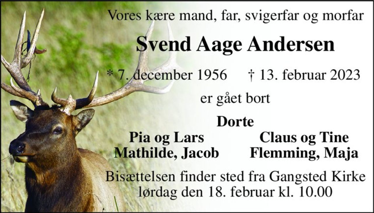 Svend Aage Andersen | Dødsannoncer i Danmark