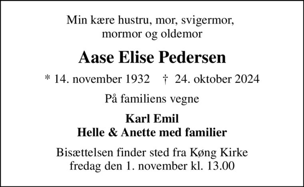 Aase Elise Pedersen | Danmarks største medie for mindesider og dødsannoncer