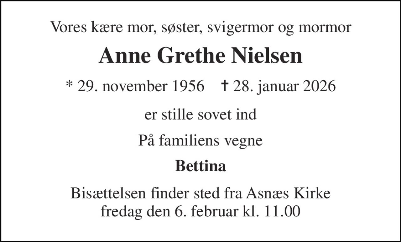 Anne Grethe Nielsen | Danmarks største medie for mindesider og dødsannoncer