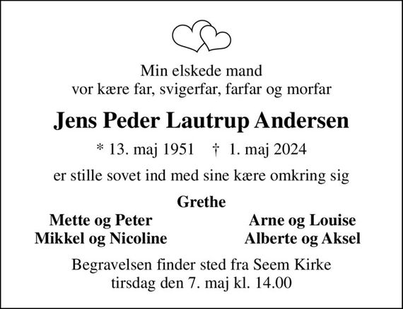 Jens Peder Lautrup Andersen | Dødsannoncer i Danmark