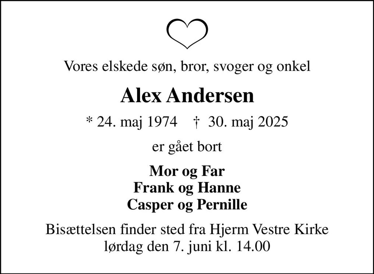Alex Andersen | Dødsannoncer i Danmark