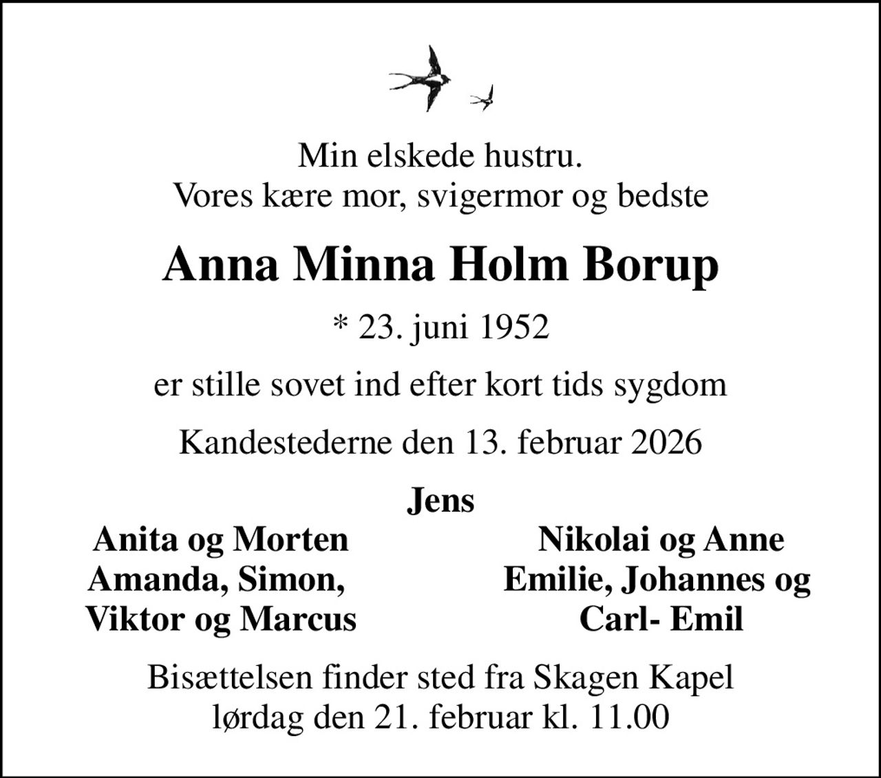 Anna Minna Holm Borup | Danmarks største medie for mindesider og ...