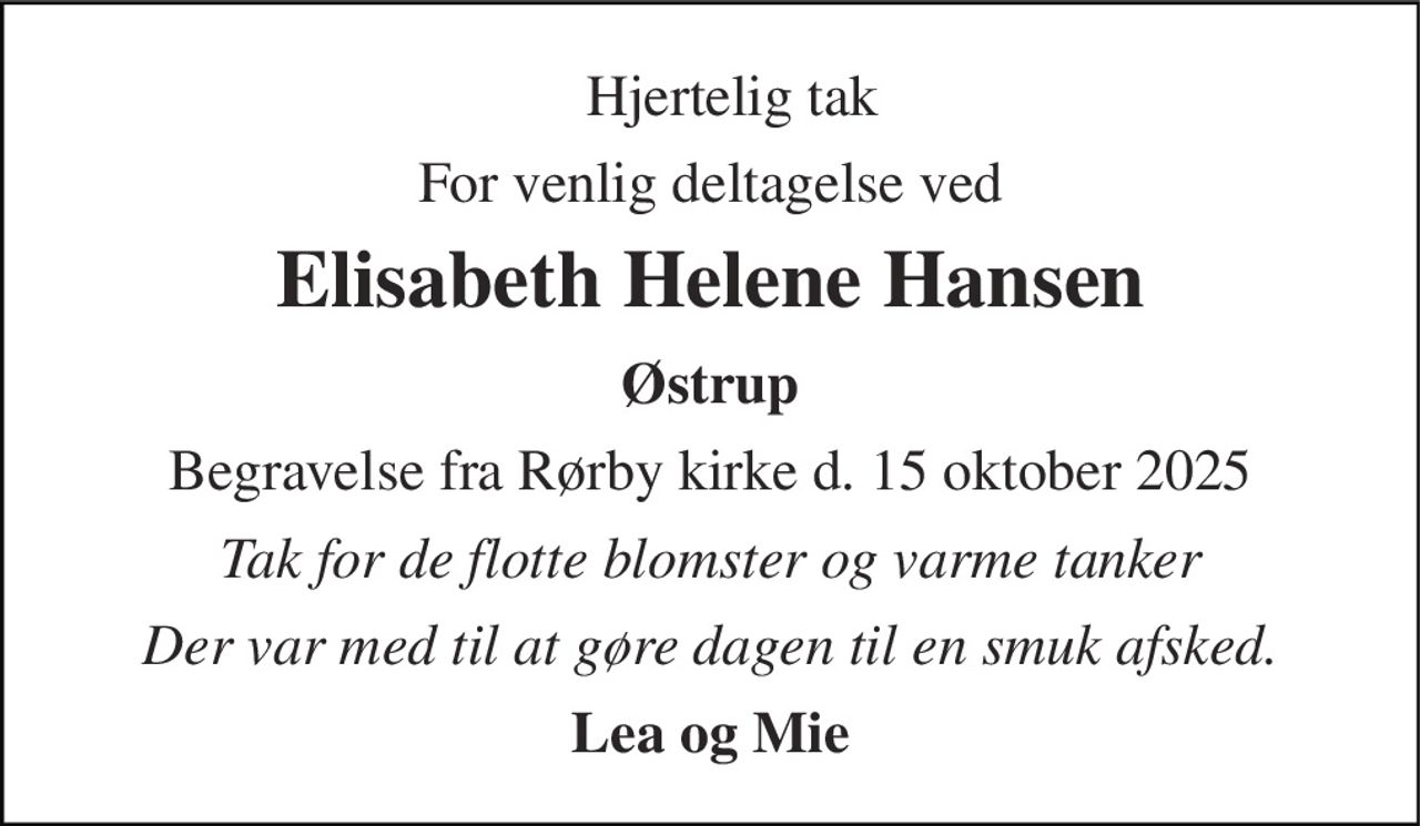 Elisabeth Helene Hansen | Danmarks største medie for mindesider og ...