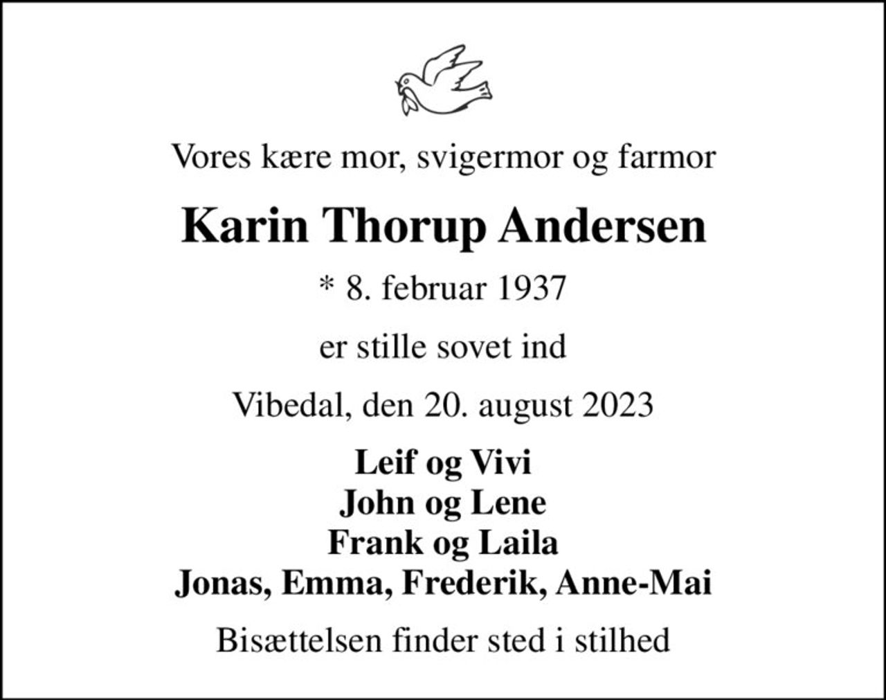 Karin Thorup Andersen | Dødsannoncer i Danmark