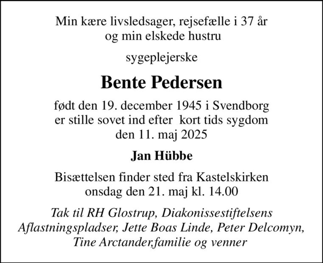 Bente Pedersen | Dødsannoncer i Danmark