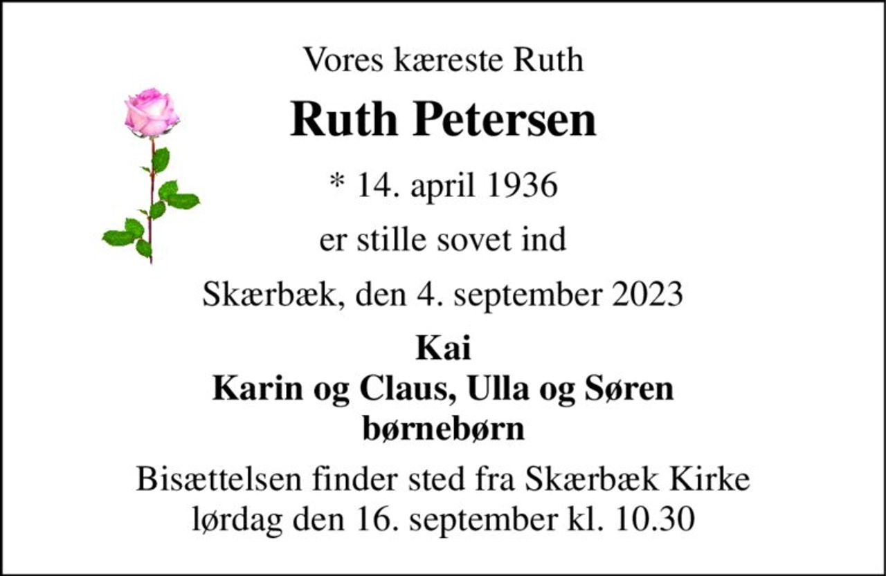 Ruth Petersen | Dødsannoncer i Danmark
