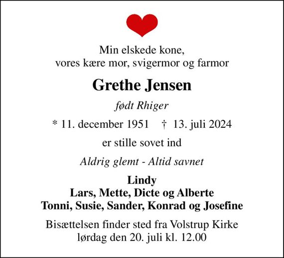 Grethe Jensen | Dødsannoncer i Danmark