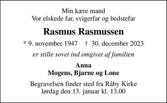 Rasmus Bjarne Hjorth Rasmussen | Dødsannoncer i Danmark