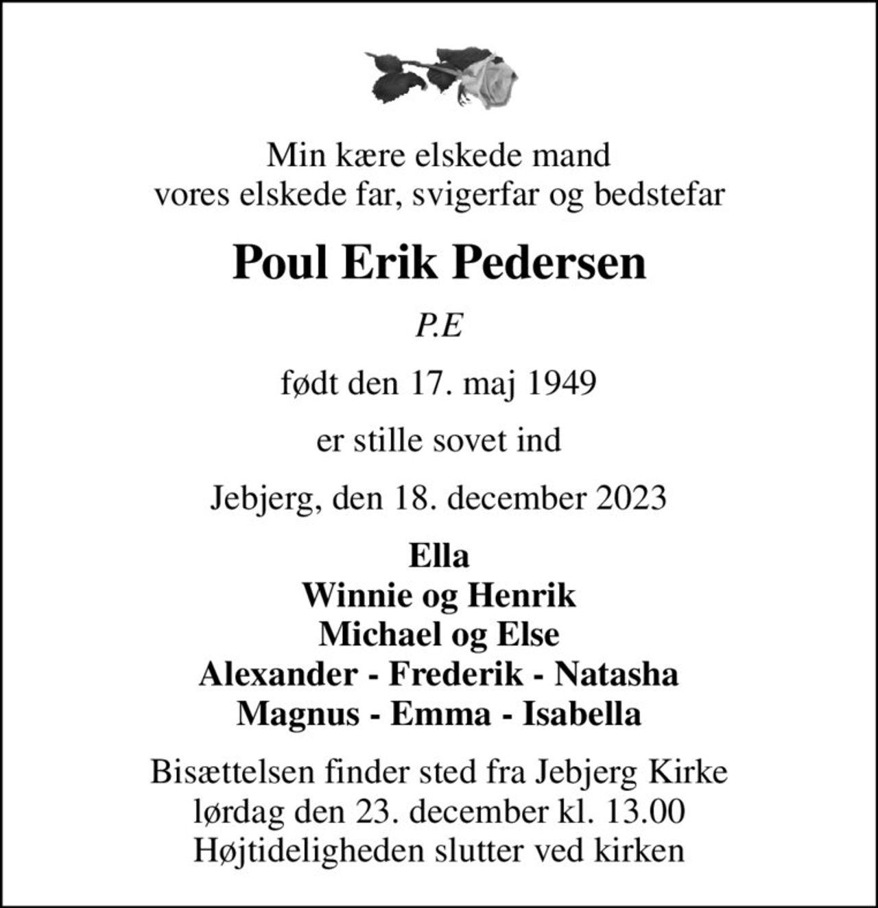 Poul Erik Pedersen | Dødsannoncer i Danmark