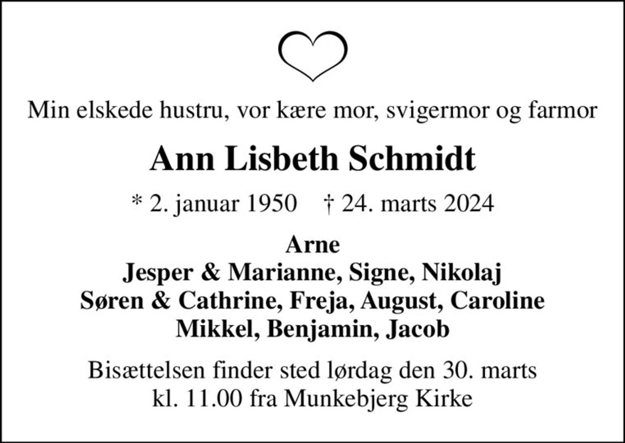 Ann Lisbeth Schmidt | Danmarks største medie for mindesider og dødsannoncer