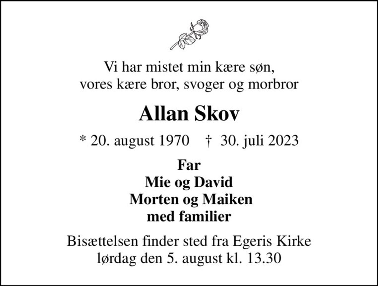 Allan Skov | Dødsannoncer i Danmark