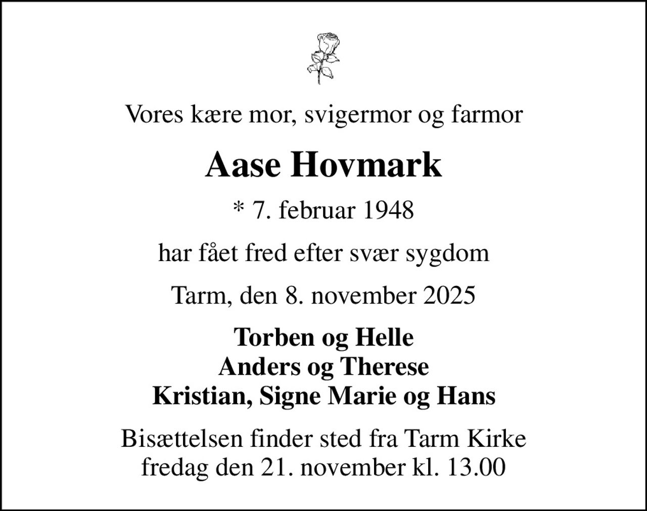 Aase Hovmark | Danmarks største medie for mindesider og dødsannoncer