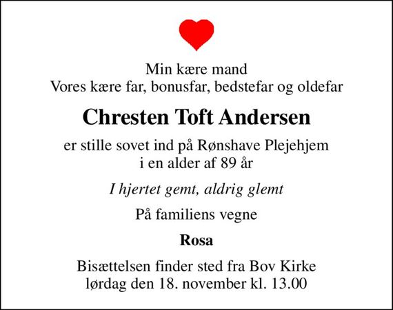 Kresten Toft Andersen | Dødsannoncer i Danmark