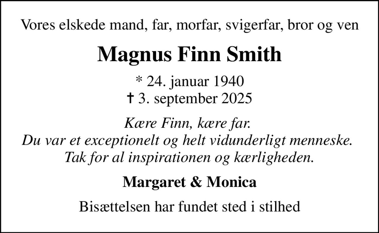 Magnus Finn Smith | Danmarks største medie for mindesider og dødsannoncer