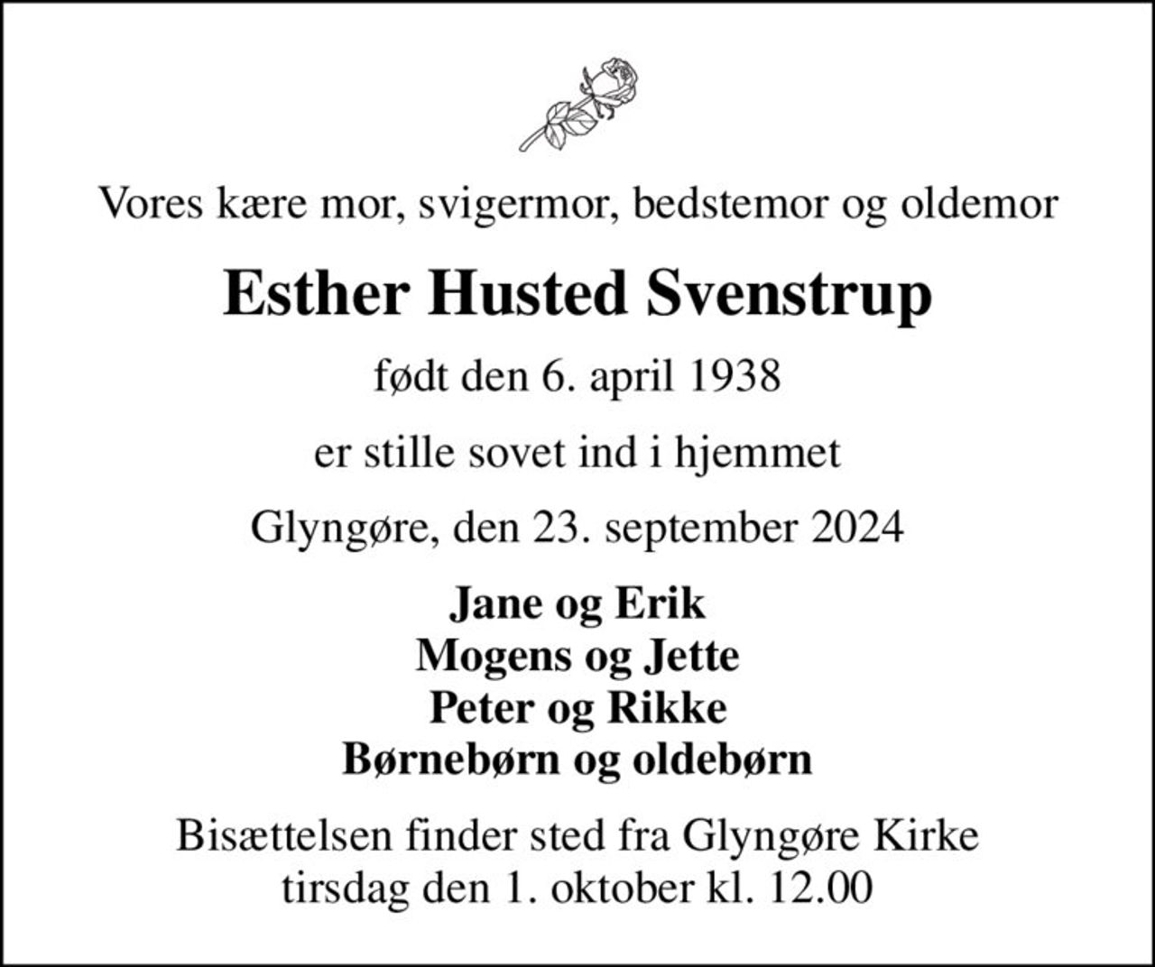 Esther Husted Svenstrup | Dødsannoncer i Danmark