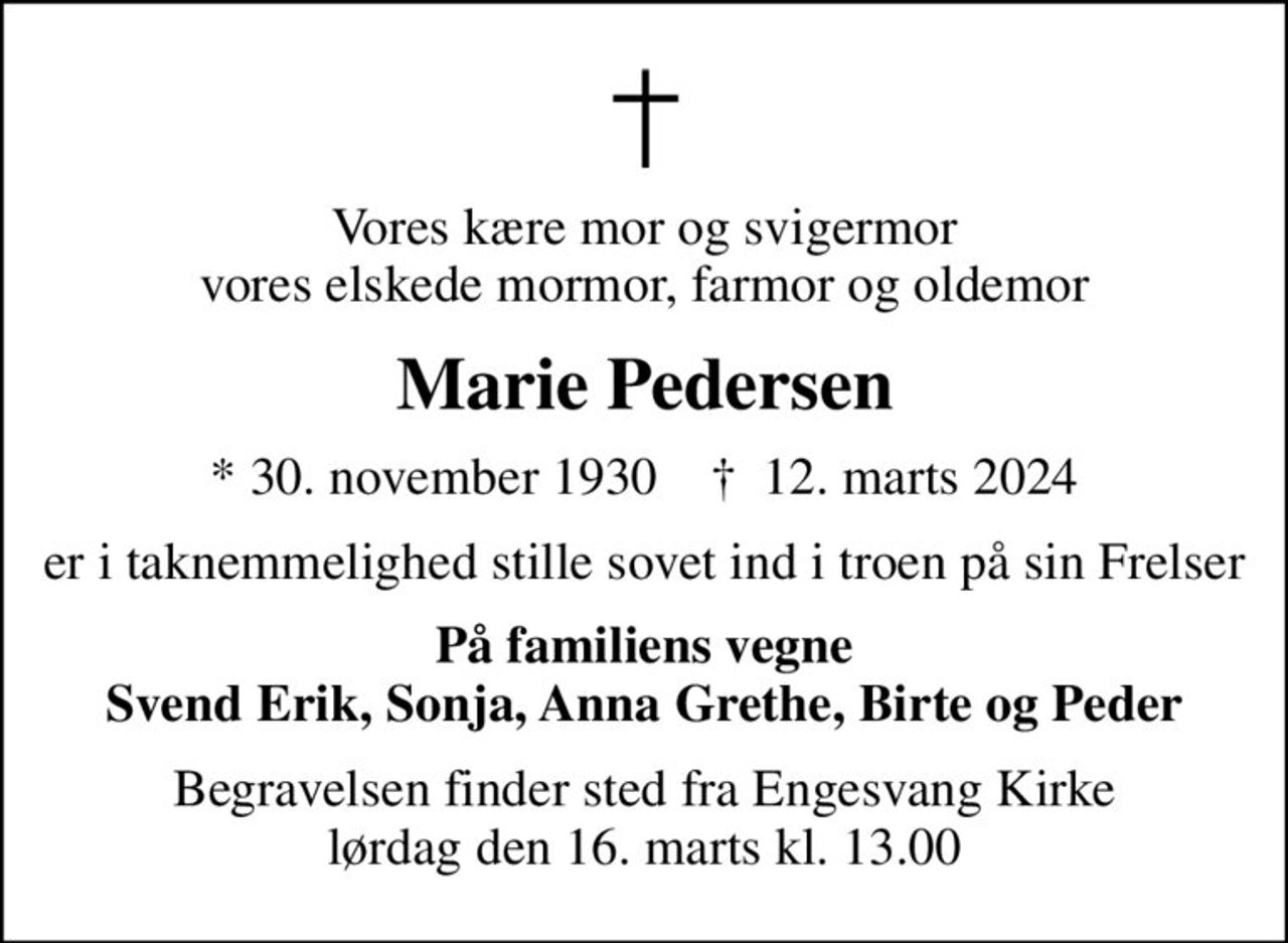 Marie Pedersen | Danmarks største medie for mindesider og dødsannoncer