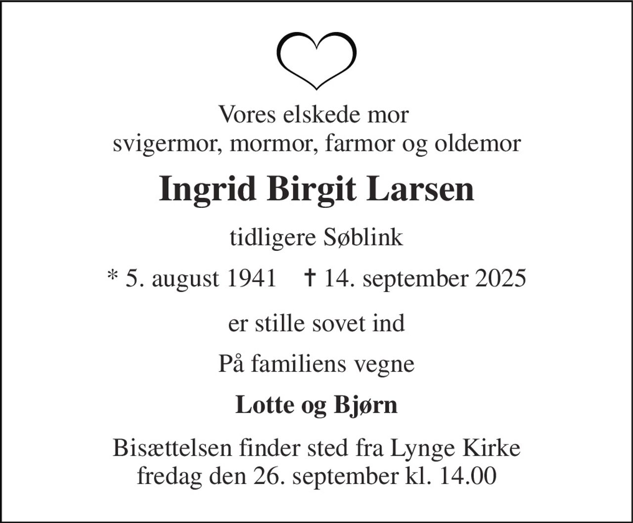 Ingrid Birgit Larsen | Danmarks største medie for mindesider og ...
