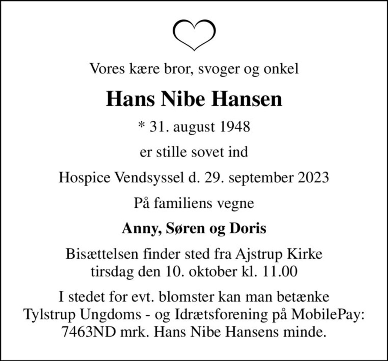 Hans Nibe Hansen | Danmarks største medie for mindesider og dødsannoncer