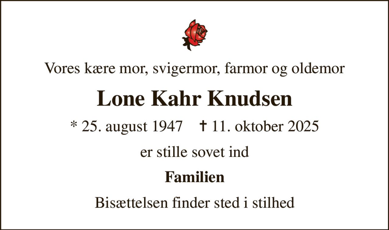 Lone Kahr Knudsen | Danmarks største medie for mindesider og dødsannoncer