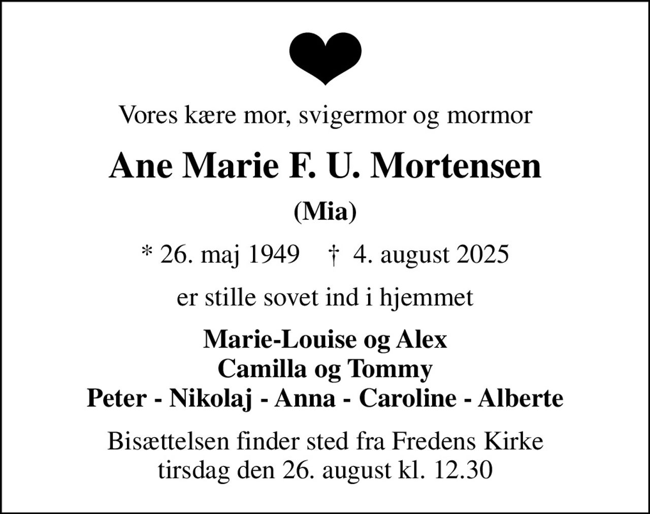 Ane Marie F. U. Mortensen | Danmarks største medie for mindesider og ...
