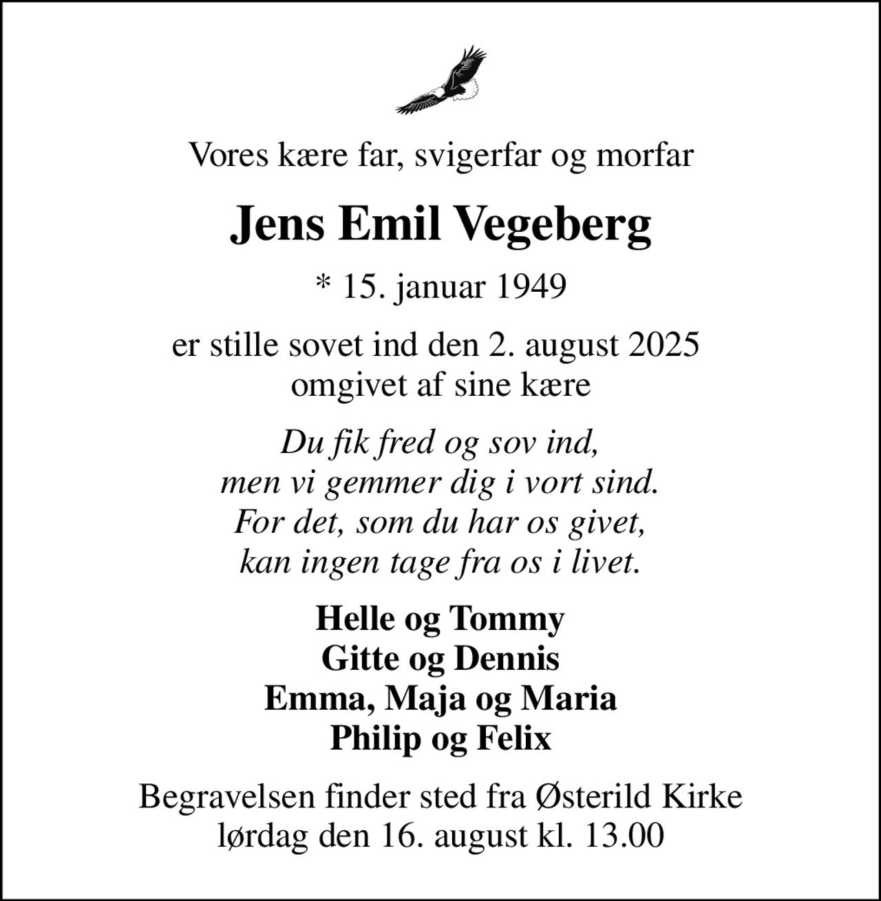 Jens Emil Vegeberg | Dødsannoncer i Danmark