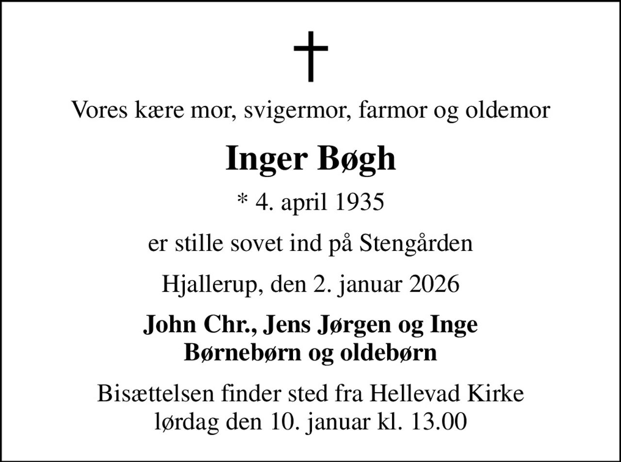 Inger Bøgh | Danmarks største medie for mindesider og dødsannoncer