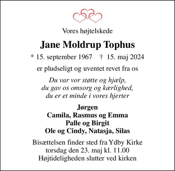 Jane Moldrup Tophus | Dødsannoncer i Danmark
