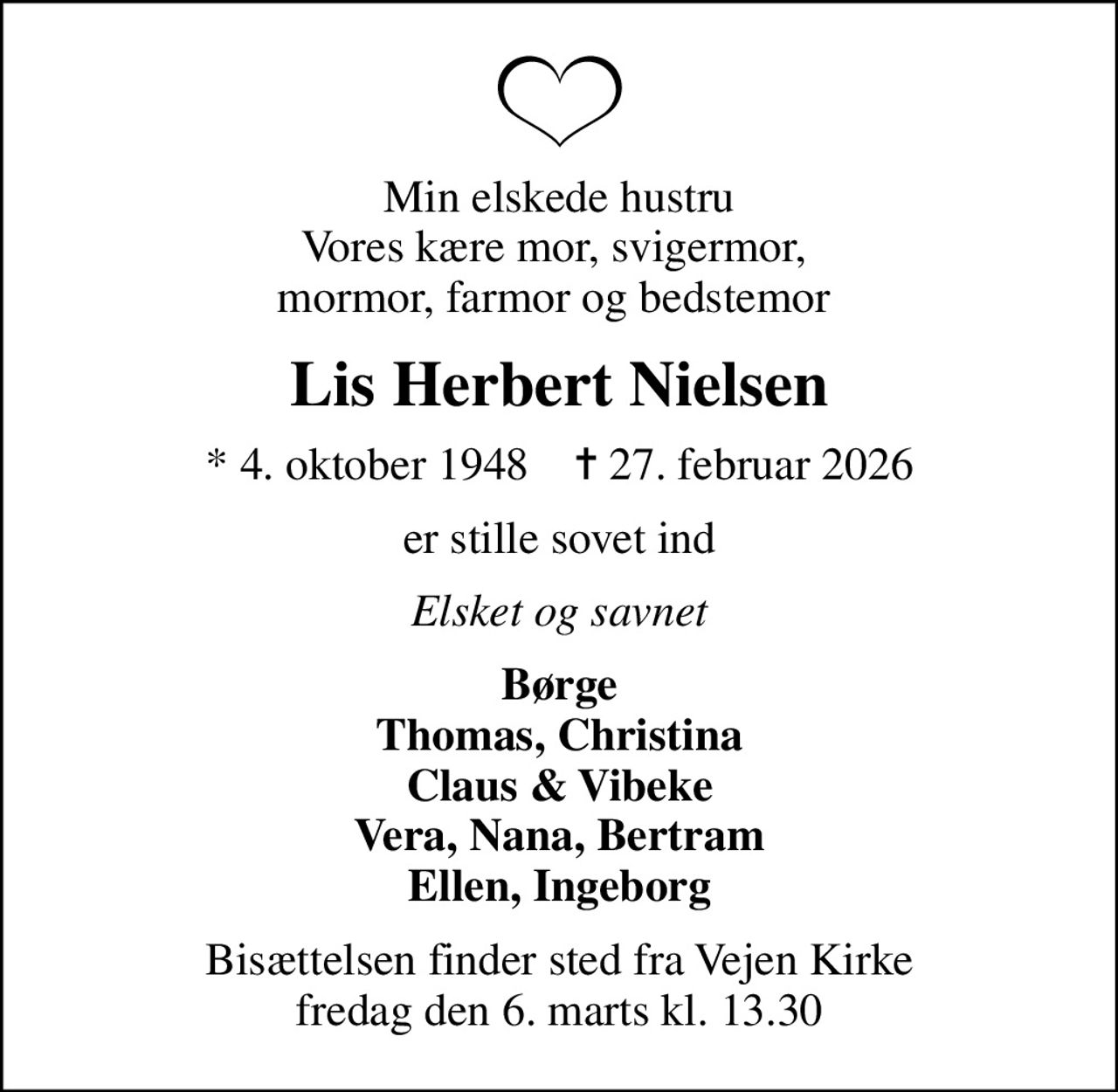 Lis Herbert Nielsen | Danmarks største medie for mindesider og dødsannoncer