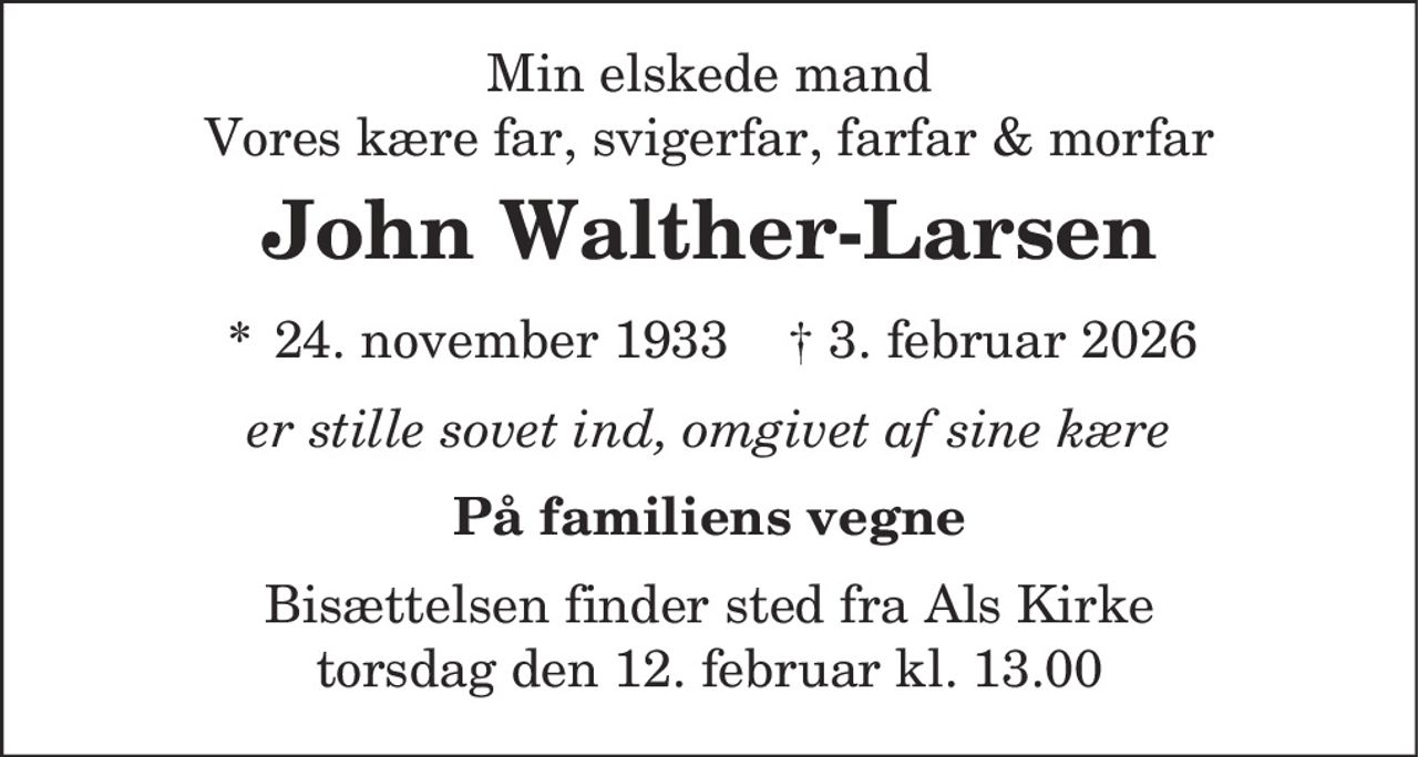 John Walther-Larsen | Danmarks største medie for mindesider og dødsannoncer
