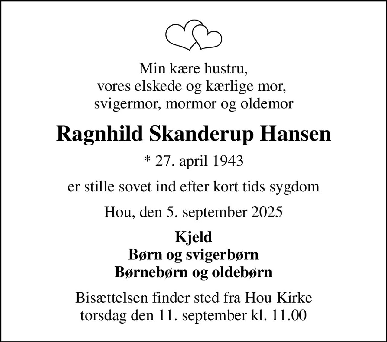 Ragnhild Skanderup Hansen | Dødsannoncer i Danmark