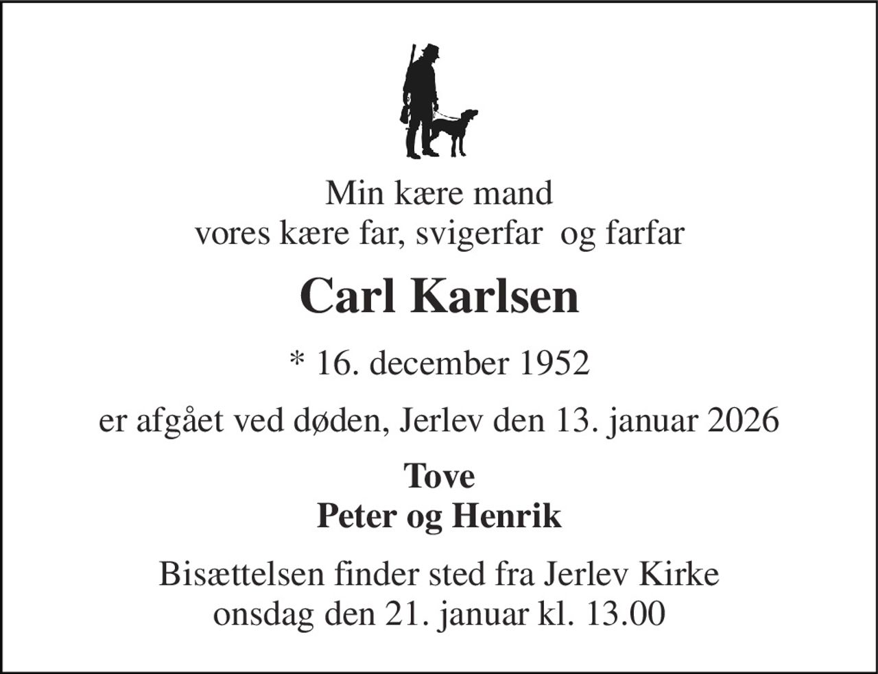 Carl Karlsen | Danmarks største medie for mindesider og dødsannoncer