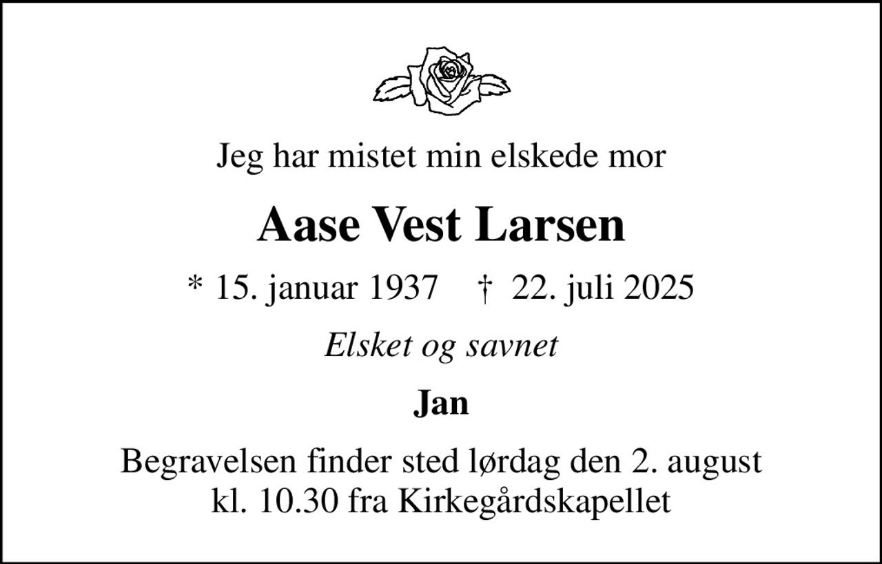 Aase Vest Larsen | Dødsannoncer i Danmark