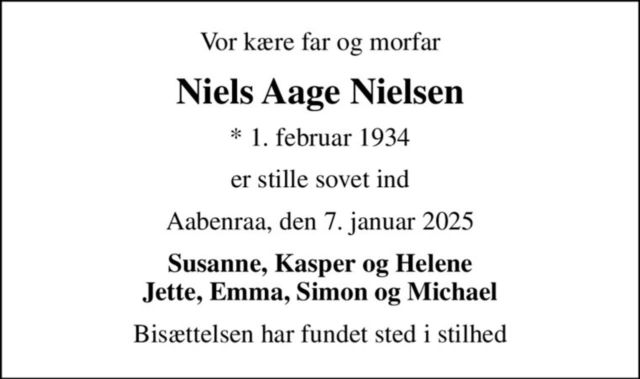 Niels Aage Nielsen | Danmarks største medie for mindesider og dødsannoncer