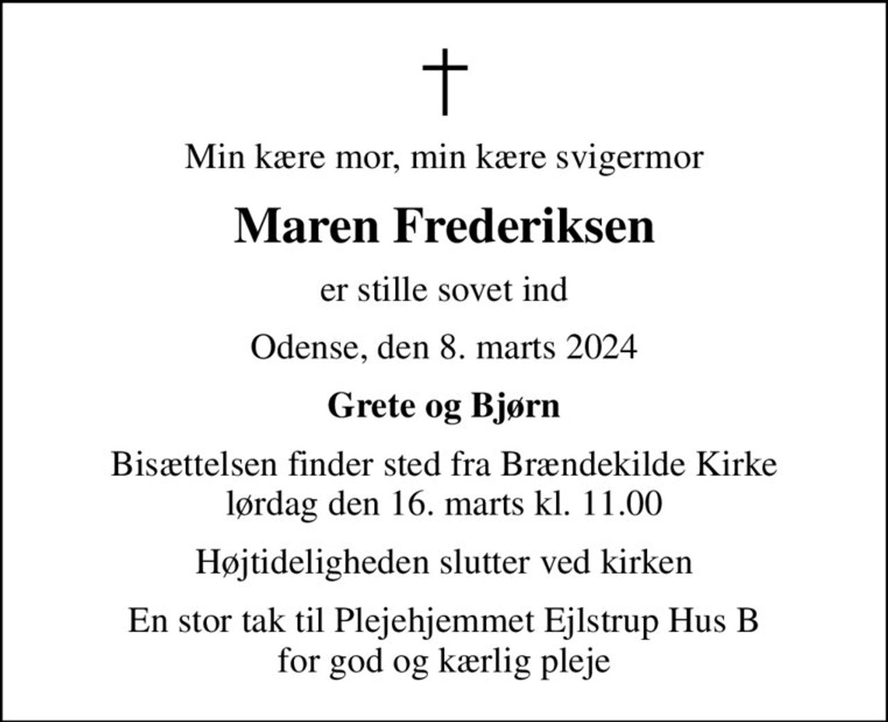 Maren Frederiksen | Dødsannoncer i Danmark