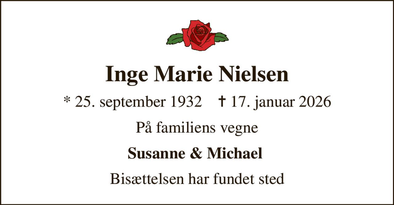 Inge Marie Nielsen | Danmarks største medie for mindesider og dødsannoncer