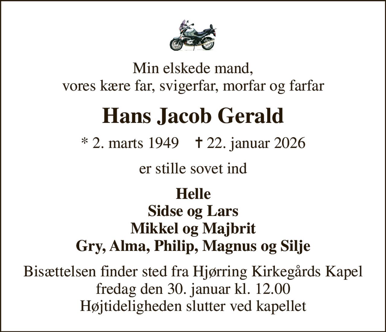 Hans Jacob Gerald | Danmarks største medie for mindesider og dødsannoncer