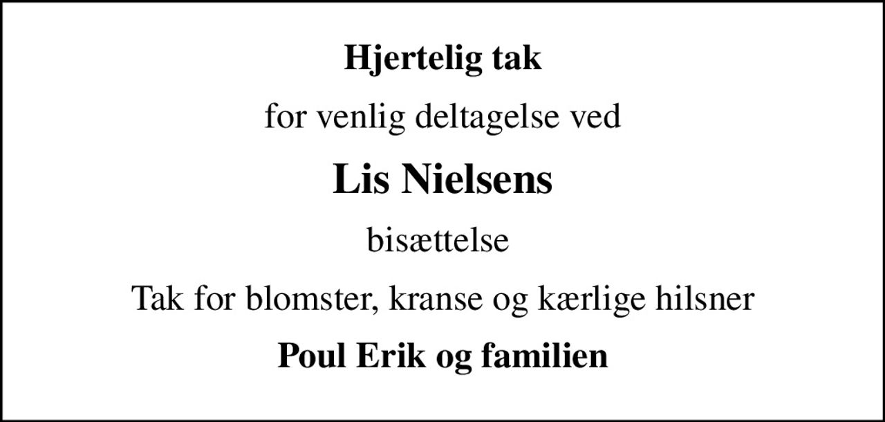 Lis Nielsen | Danmarks største medie for mindesider og dødsannoncer