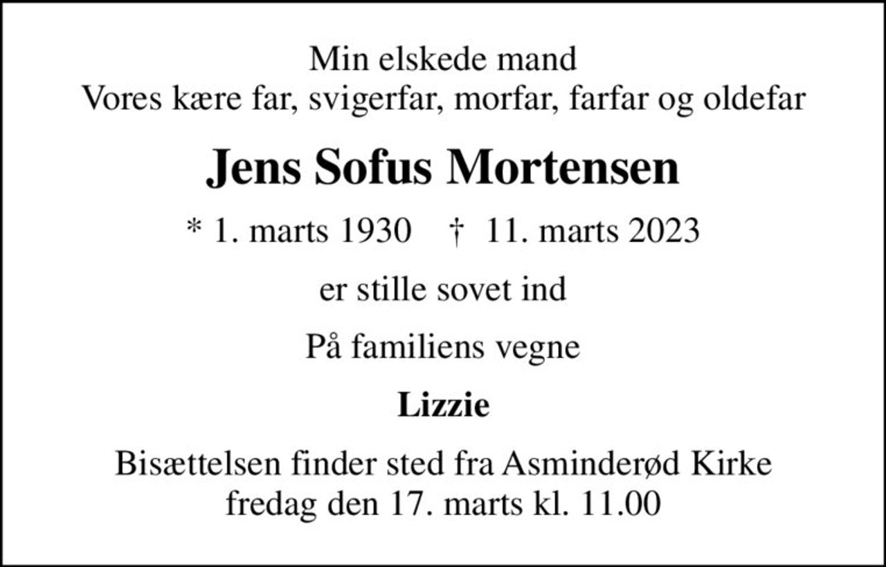 Jens Sofus Mortensen | Danmarks største medie for mindesider og ...