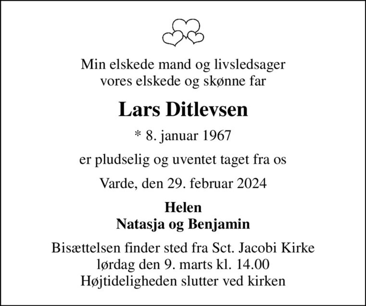 Lars Ditlevsen | Danmarks største medie for mindesider og dødsannoncer