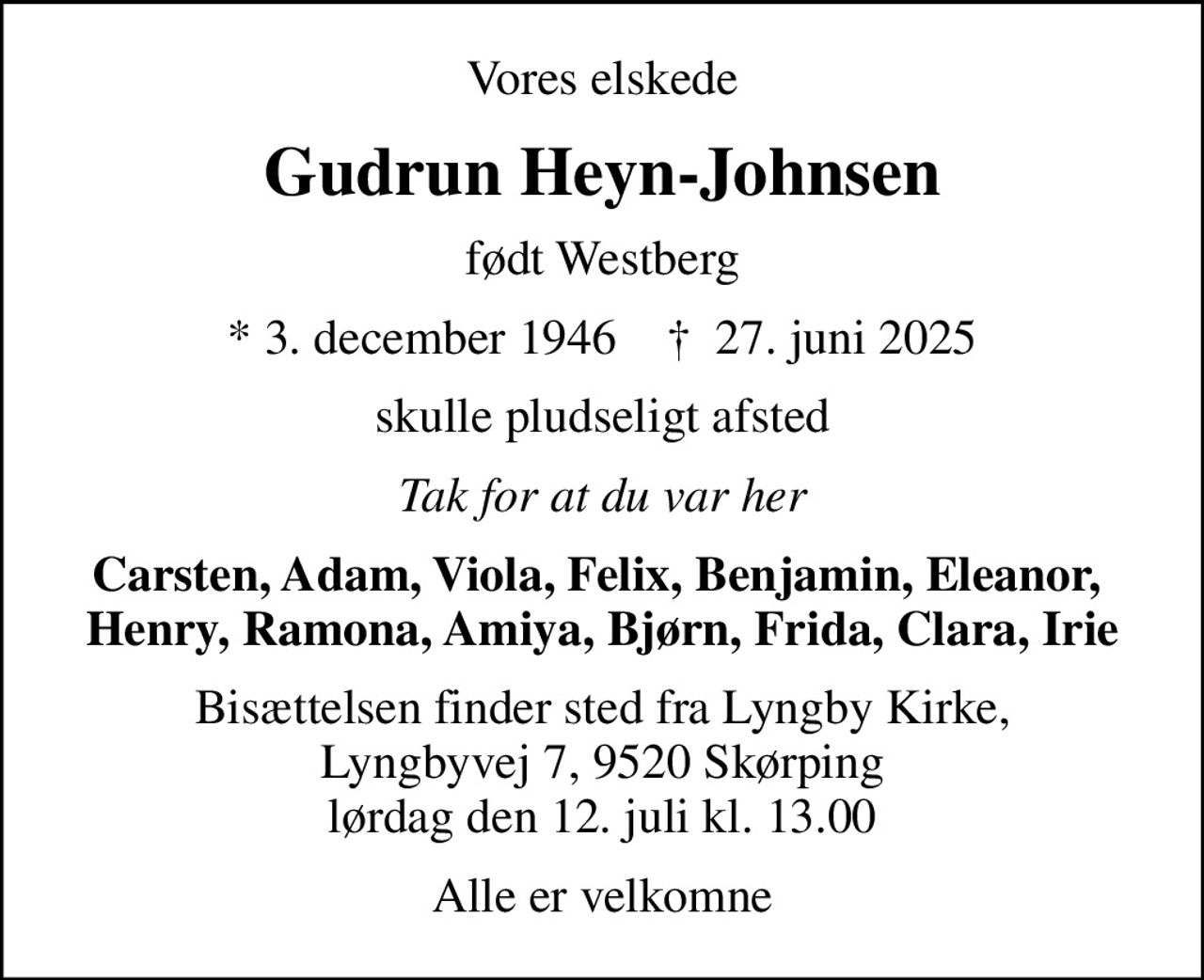 Gudrun Heyn-Johnsen | Danmarks største medie for mindesider og dødsannoncer