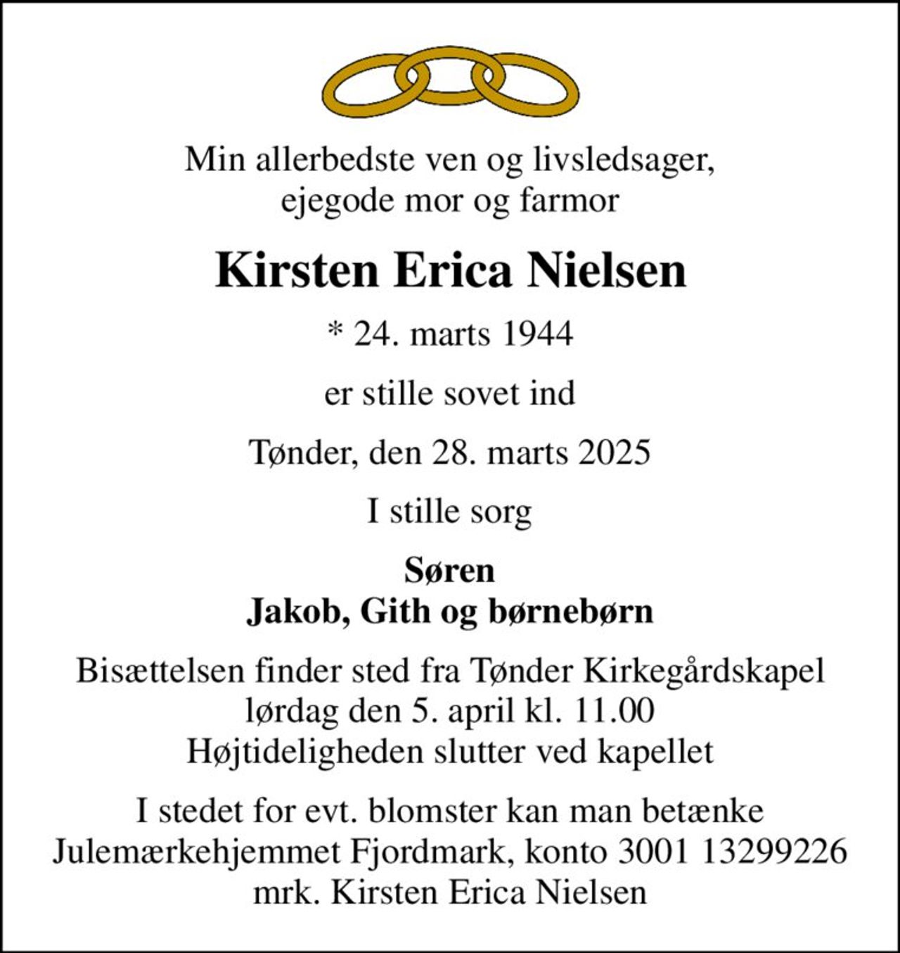 Kirsten Erica Nielsen | Danmarks største medie for mindesider og ...