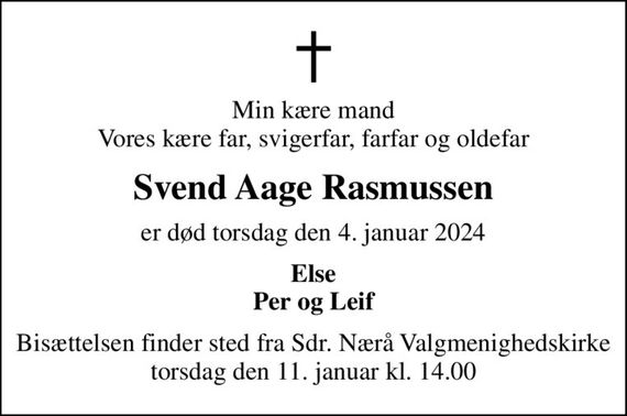 Svend Aage Rasmussen | Dødsannoncer i Danmark
