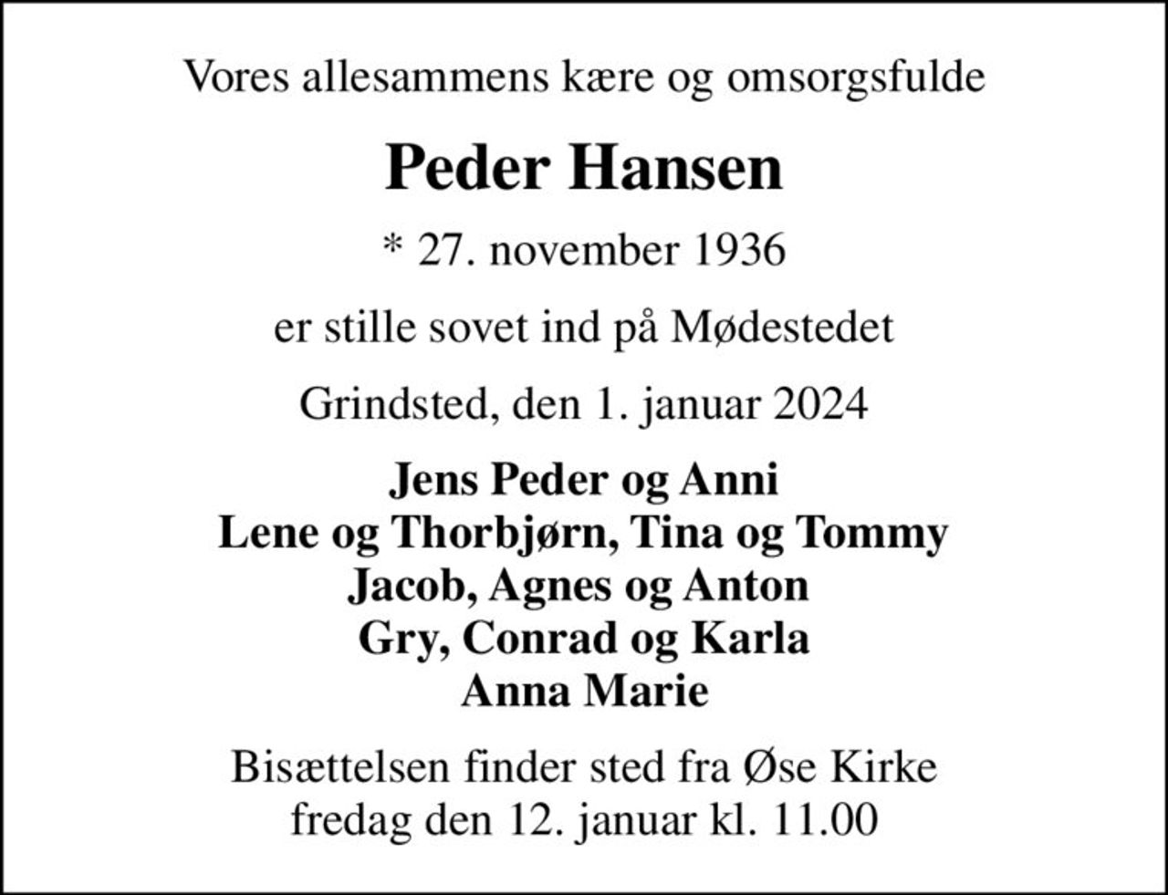 Peder Hansen | Danmarks største medie for mindesider og dødsannoncer