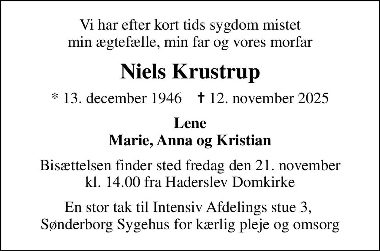 Niels Krustrup | Danmarks største medie for mindesider og dødsannoncer