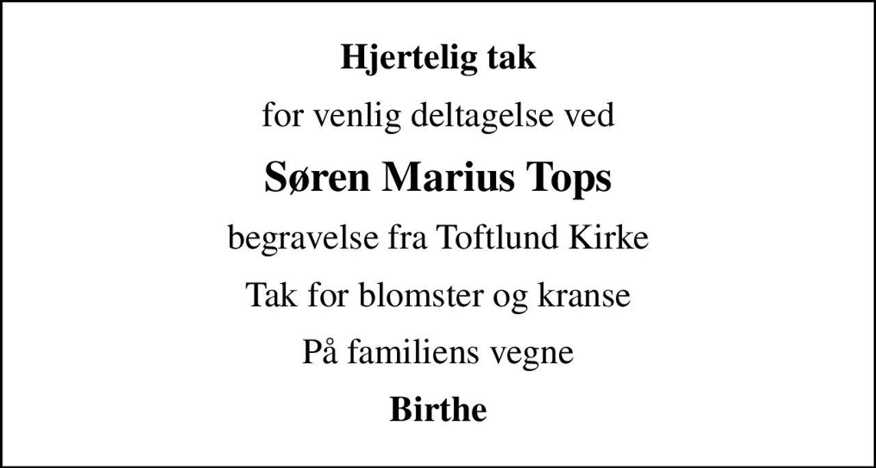 Søren Marius Top | Danmarks største medie for mindesider og dødsannoncer