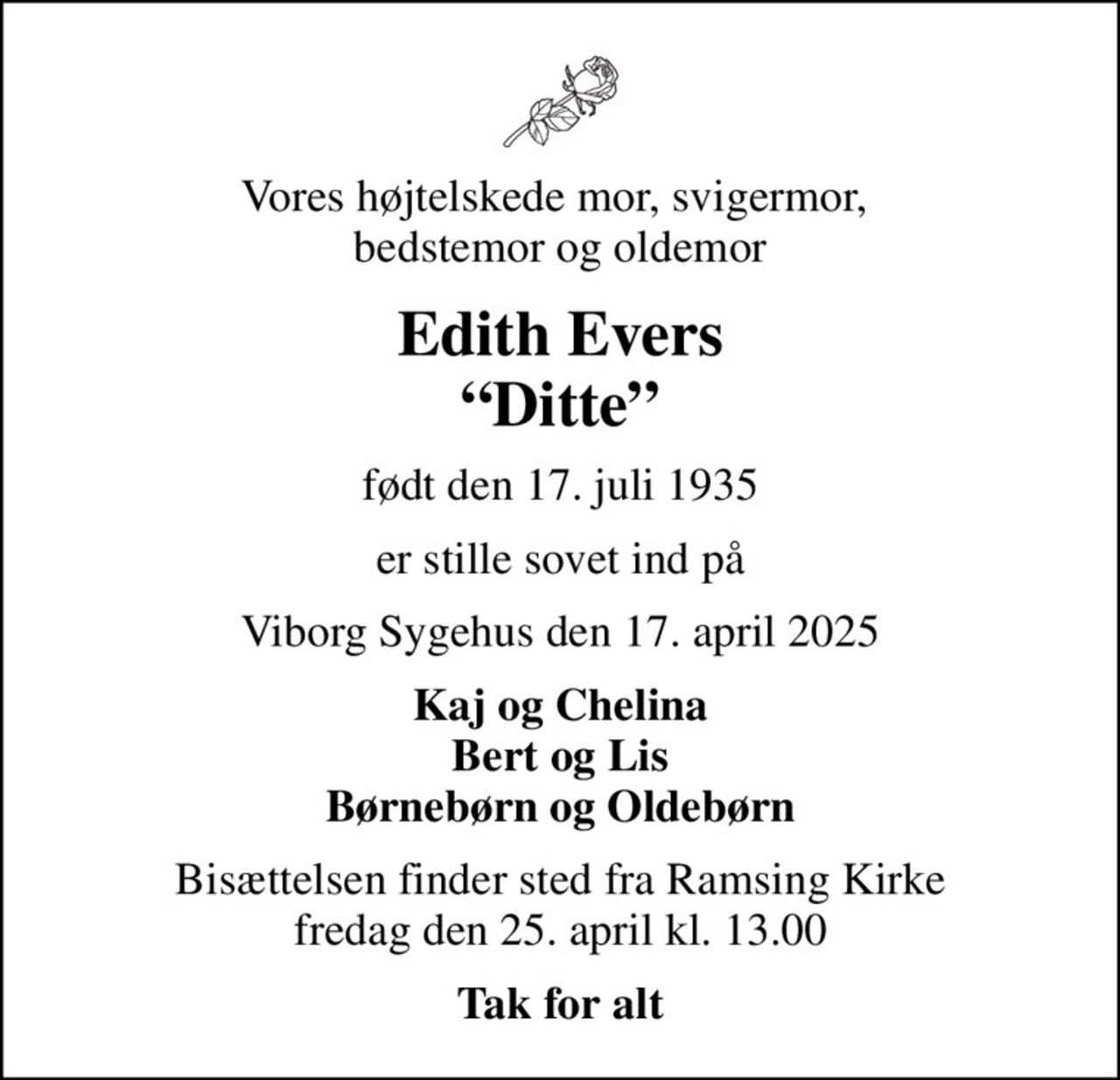 Edith Evers | Dødsannoncer i Danmark