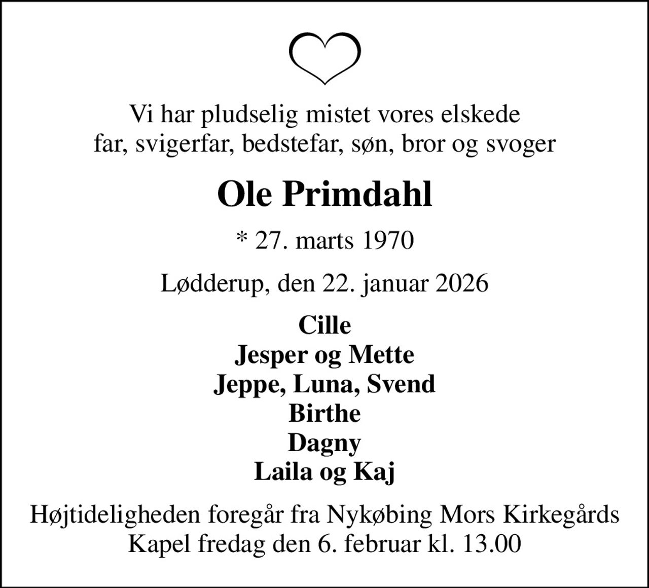 Ole Primdahl | Danmarks største medie for mindesider og dødsannoncer