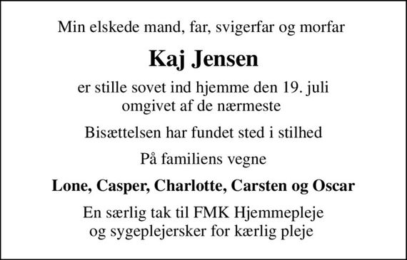 Kaj Jensen | Dødsannoncer i Danmark